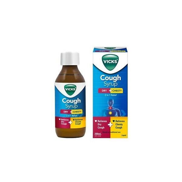 Vicks 2-In-1 Dry + Chesty Cough Syrup 200ml - The Online Pharmacy