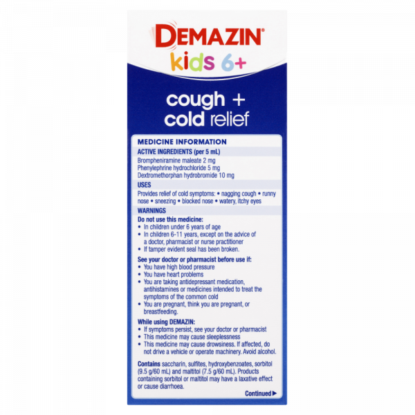 Demazin Kids 6+ Cough & Cold Relief Syrup 200mL (S2) - The Online Pharmacy
