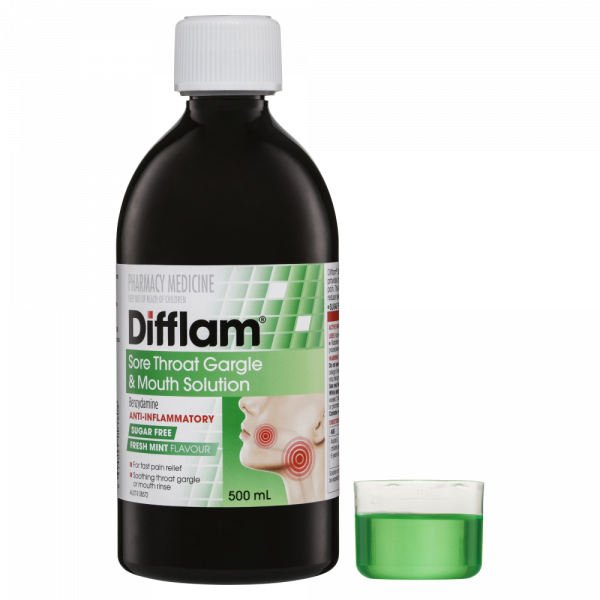 Difflam Sore Throat Gargle & Mouth Solution 500mL (S2) - The Online Pharmacy