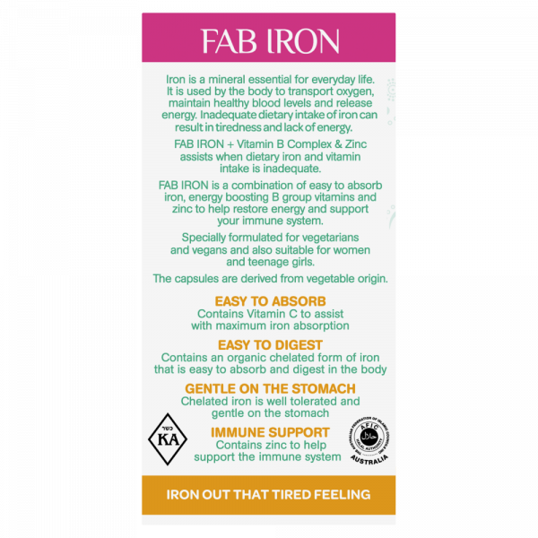 Fab Iron Vitamin B Complex & Zinc 60 Capsules - The Online Pharmacy
