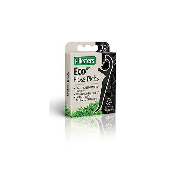Piksters Eco Floss Picks 30 Pack Infused with Activated Charcoal ...
